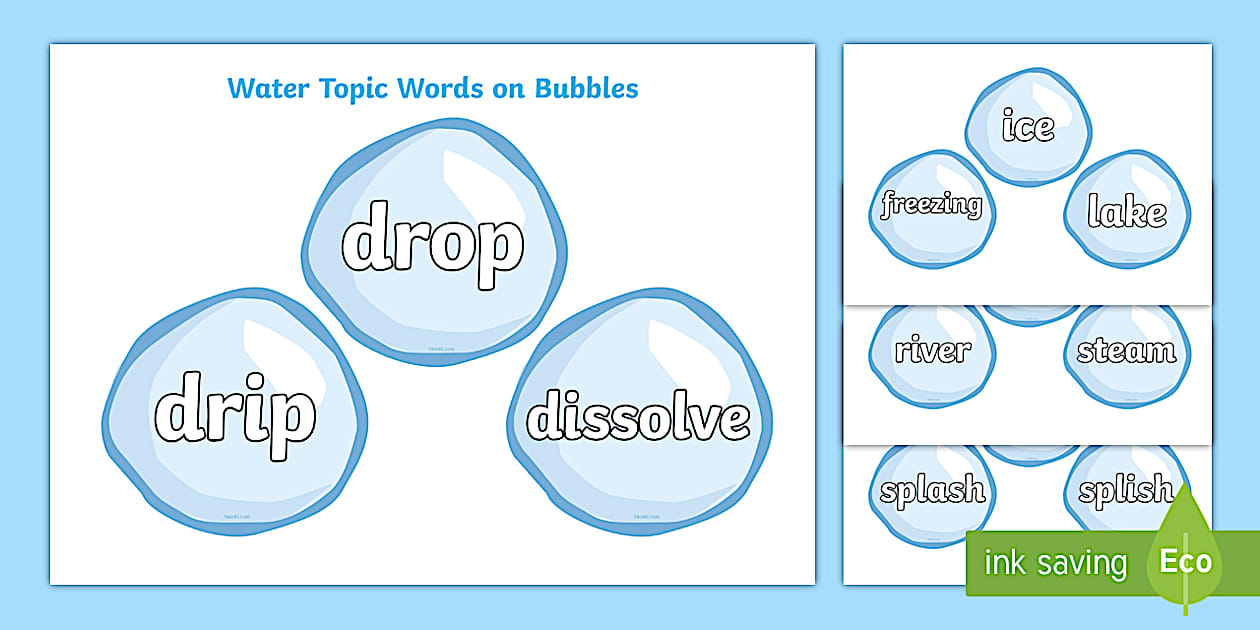 Precursive Water Topic Words on Bubbles (teacher made)