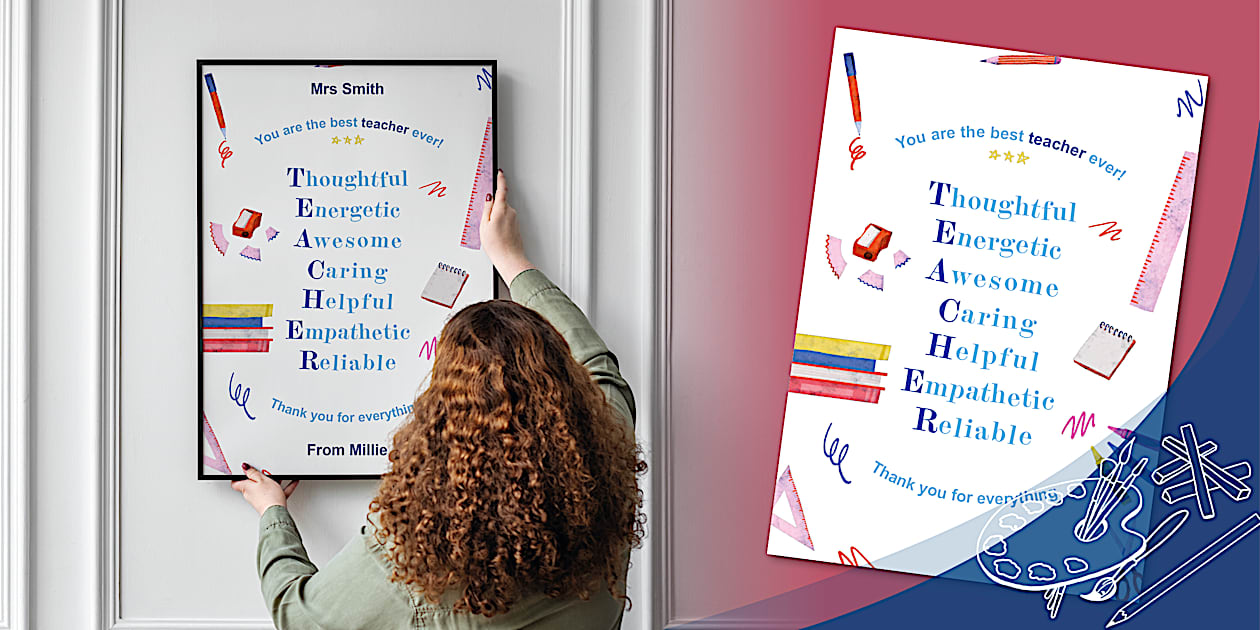 Teacher Acrostic Poem Editable Poster | Twinkl Art Gallery