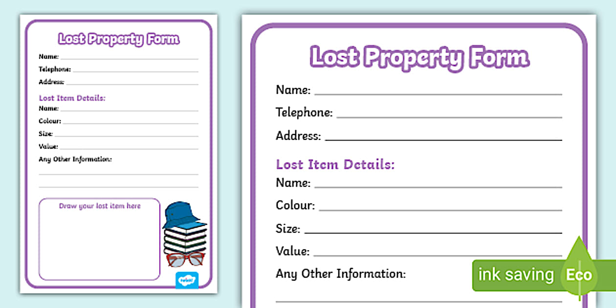 Lost Property Role Play Form (teacher made) - Twinkl