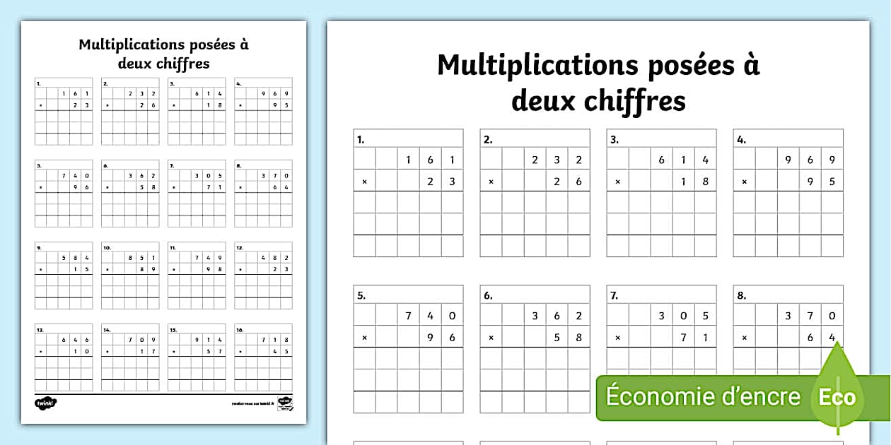 Activité de calcul de multiplications posées à deux chiffres