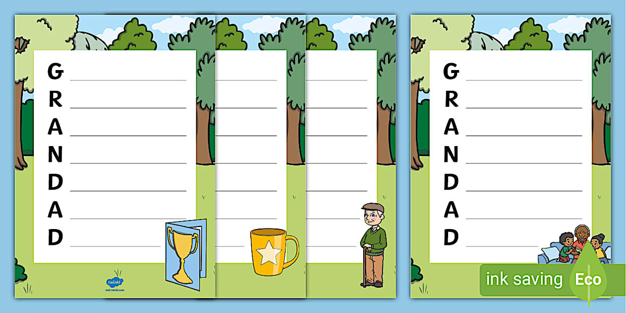 Grandad' Acrostic Poem Templates (teacher made) - Twinkl