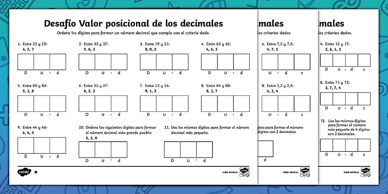 Ficha de actividad por niveles: Desafío de valor posicional de los ...