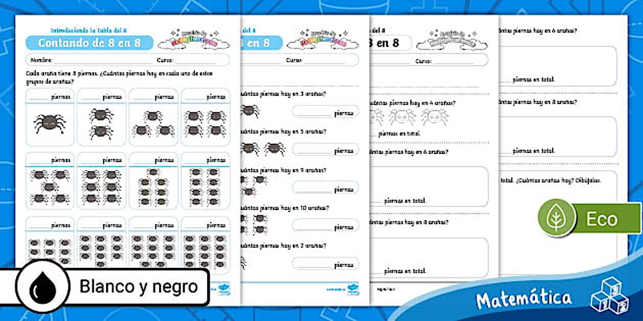Guía de Trabajo Introducción a la Tabla del 8 Contar