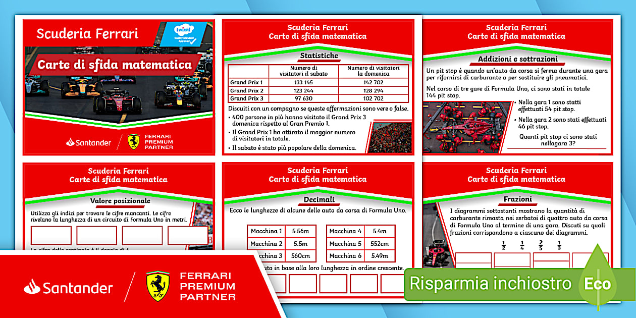FREE! - Scuderia Ferrari: carte di sfida matematica - Twinkl