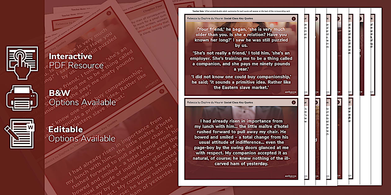 Rebecca: Key Quotes Flashcards - Social Class (teacher made)