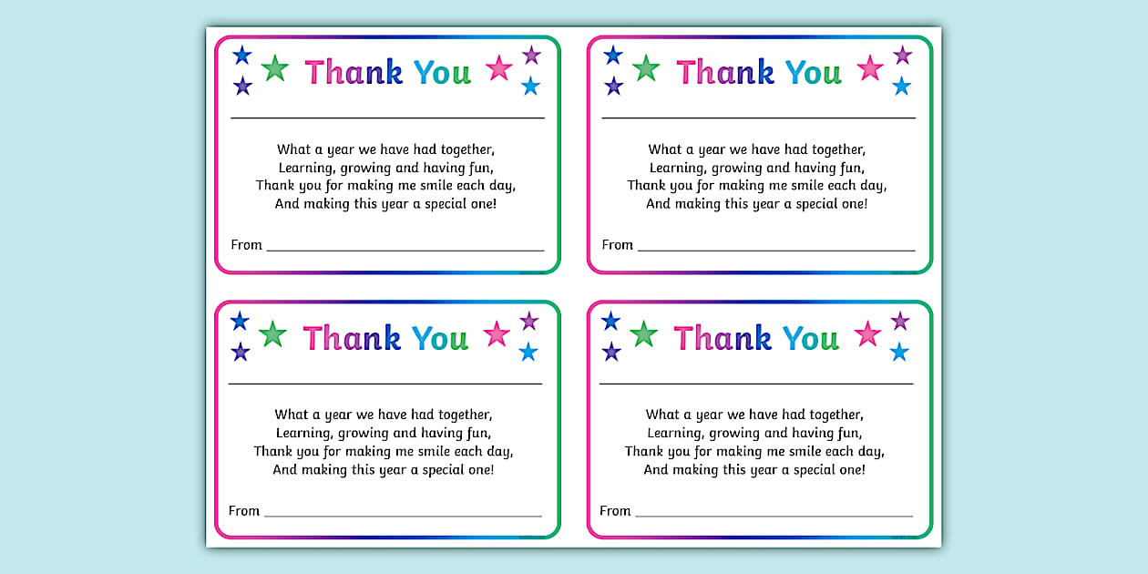 All About Saying Thank You End of Year Cards - Twinkl