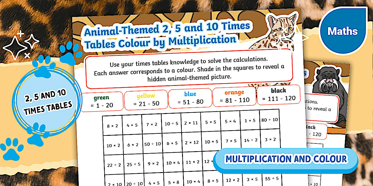 * NEW * Animal 2, 5 and 10 Times Tables Colour by Multiplication