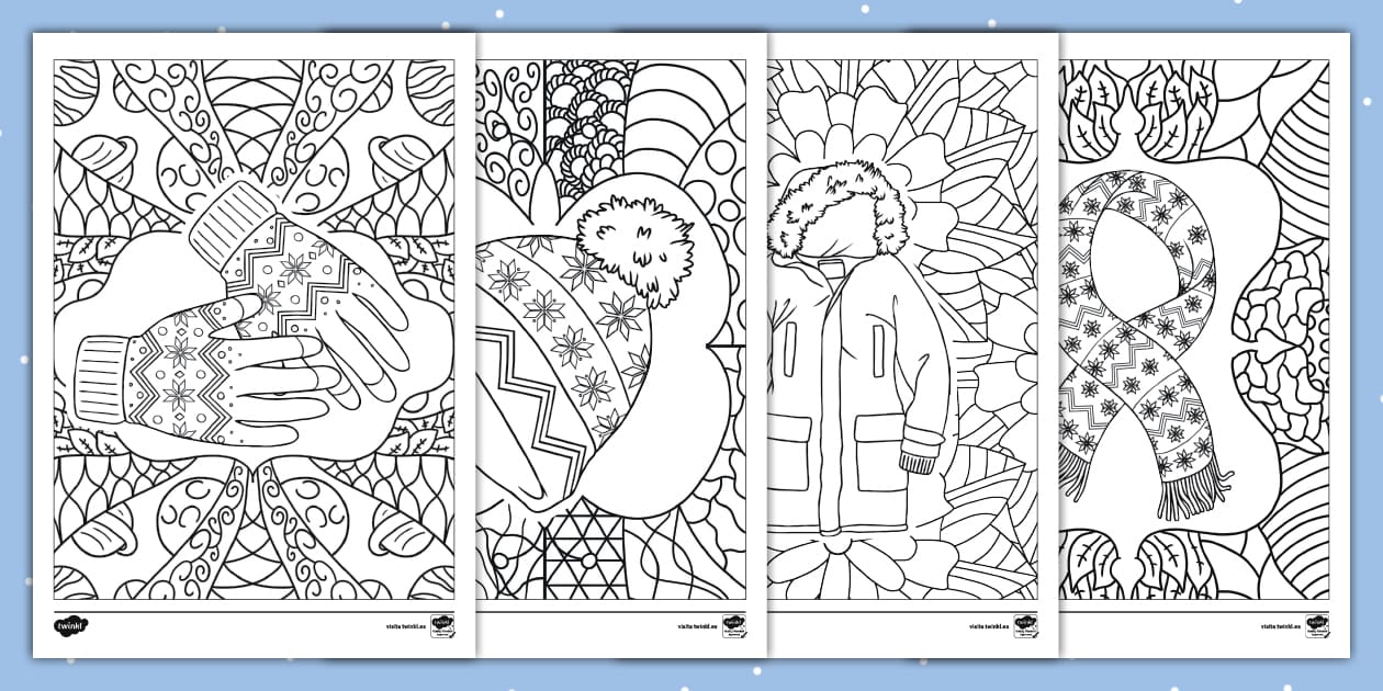 Hojas de colorear mindfulness: La ropa de invierno - Twinkl