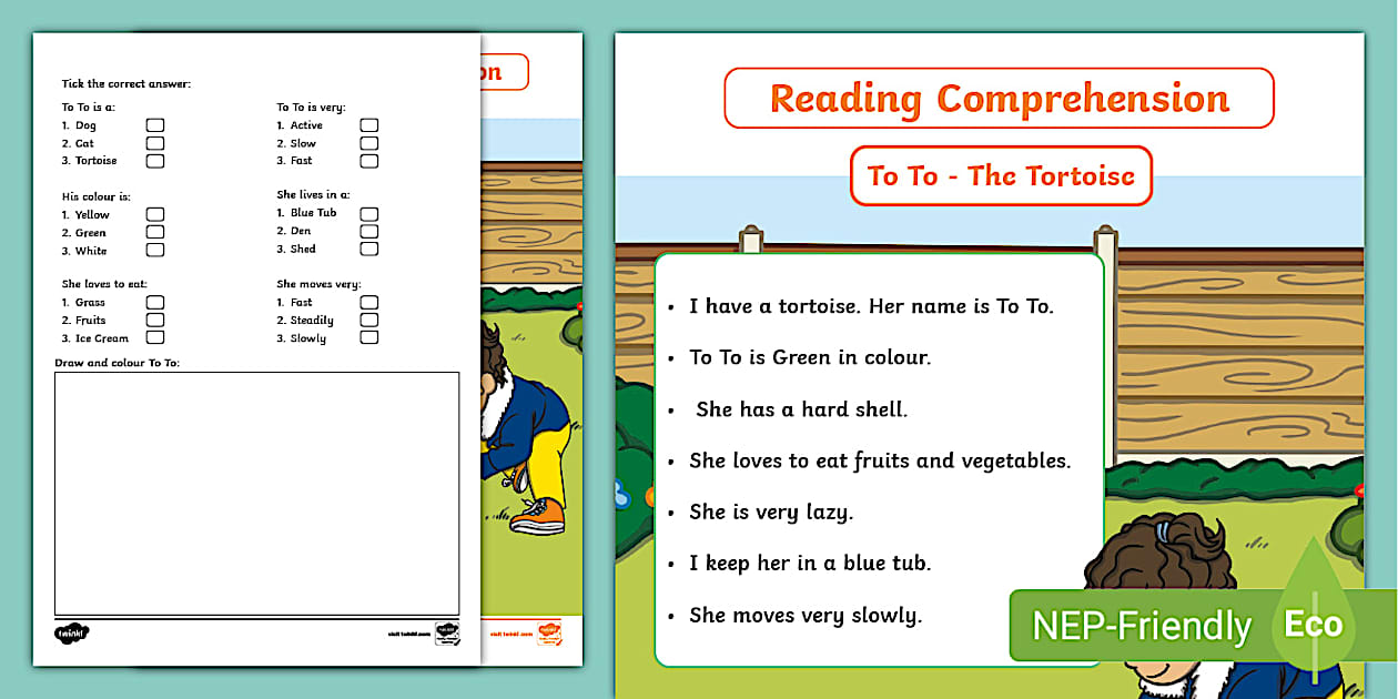 To To Grade 1 Reading Comprehension Worksheet (teacher made)