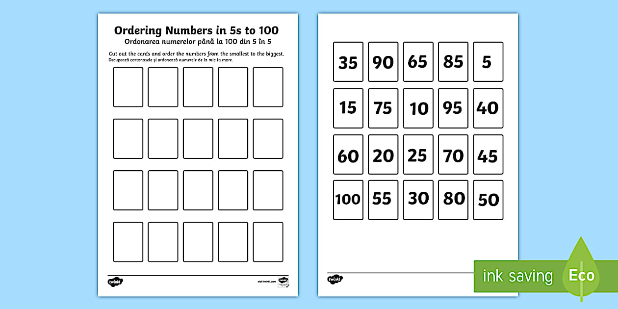 Ordering Numbers in 5s to 100 Activity English/Romanian