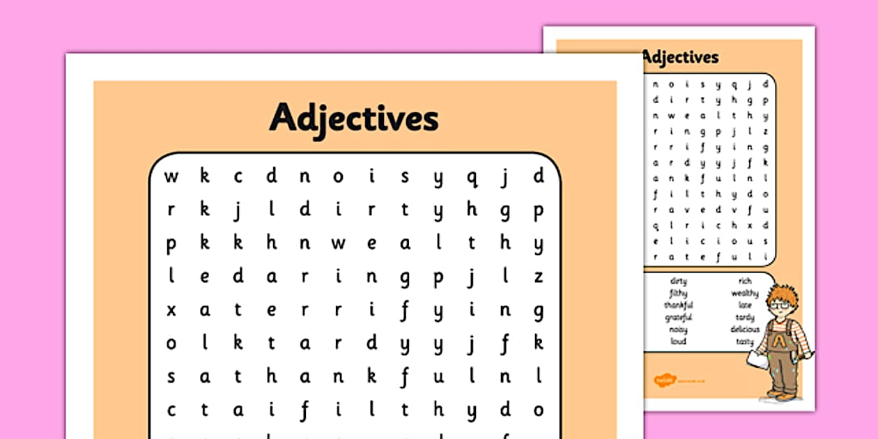Adjectives word search resource- easy to print off. - Twinkl