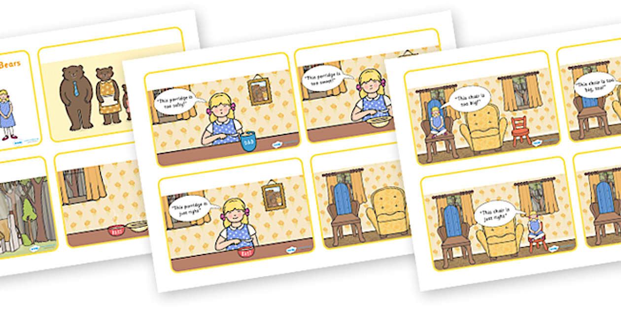 Goldilocks and the Three Bears Story Sequencing Cards with Speech Bubbles