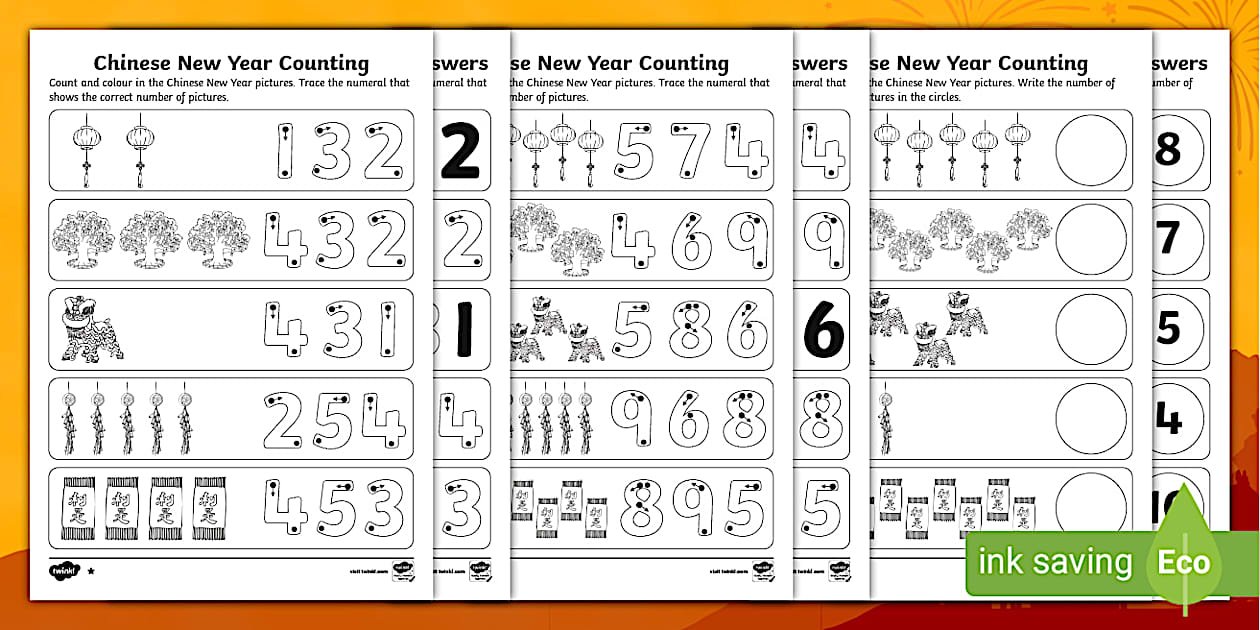 👉 Chinese New Year Count and Write Activity - Twinkl