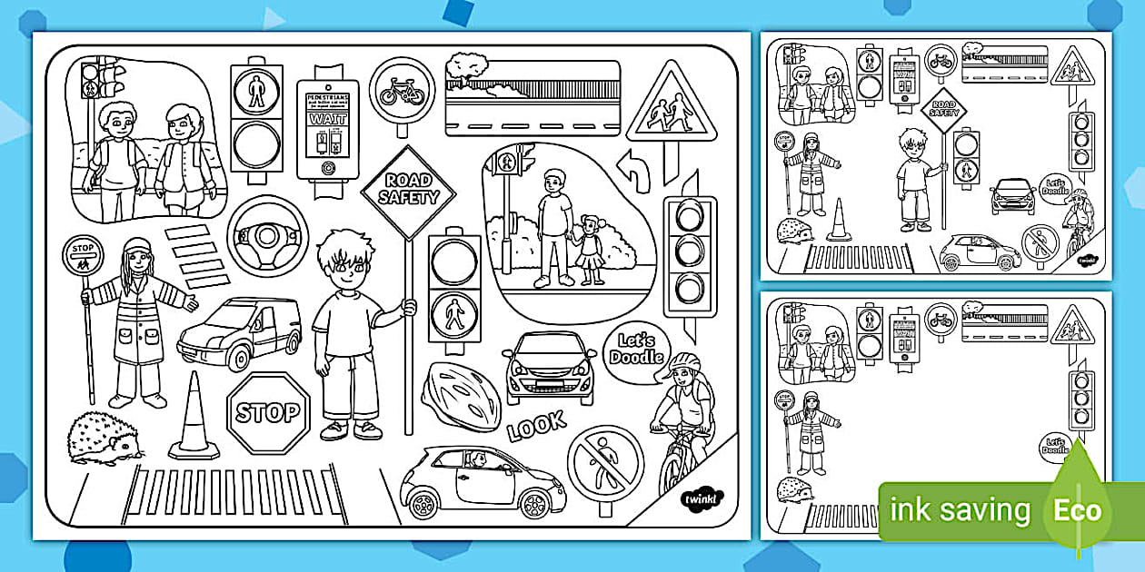 Let’s Doodle About Keeping Safe on the Road Colouring Pages