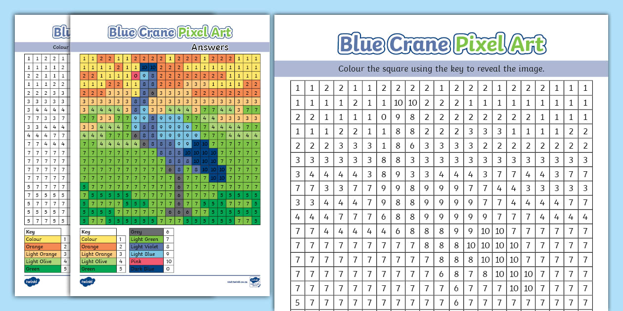 Grade 2 Creative Art 2D Blue Crane Pixel Art Template (CAPS)