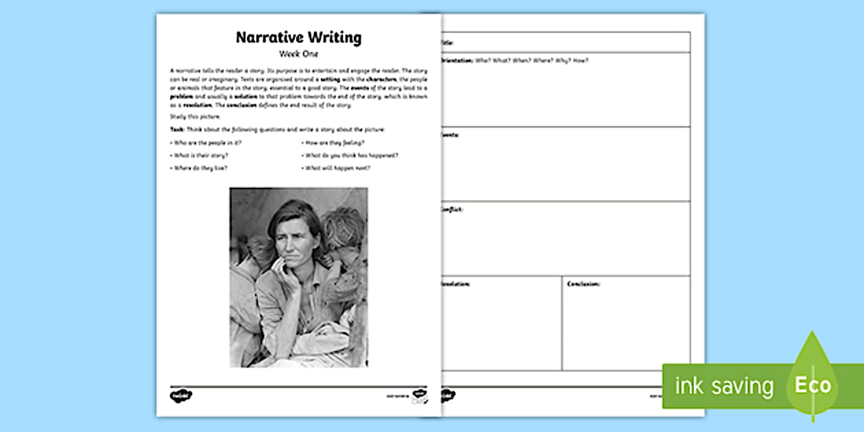 Narrative Writing Week One Homework - Worksheet - Twinkl