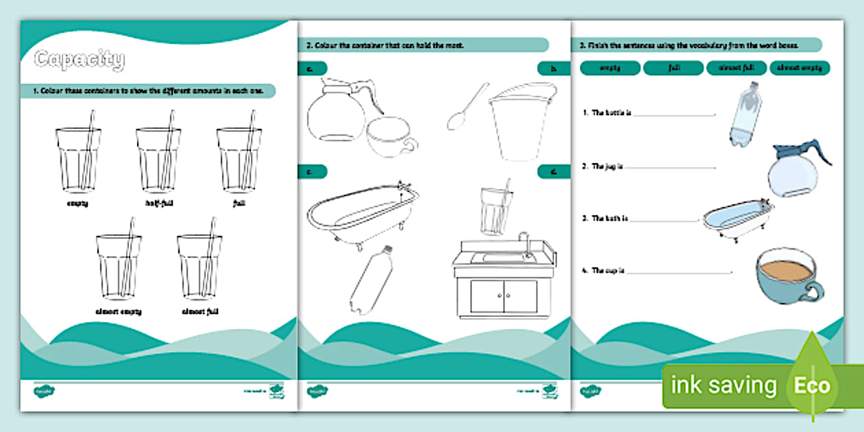 Capacity Activity Sheet 1st/2nd Class Colouring Containers