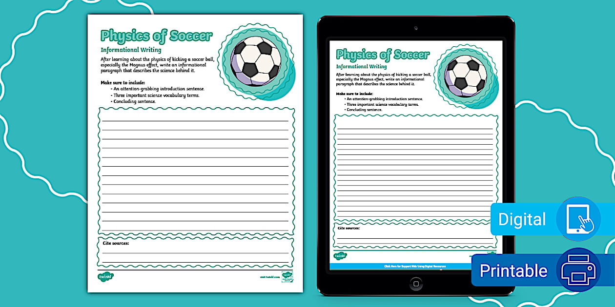Physics of Sports Soccer Writing Worksheet for 6th-8th Grade