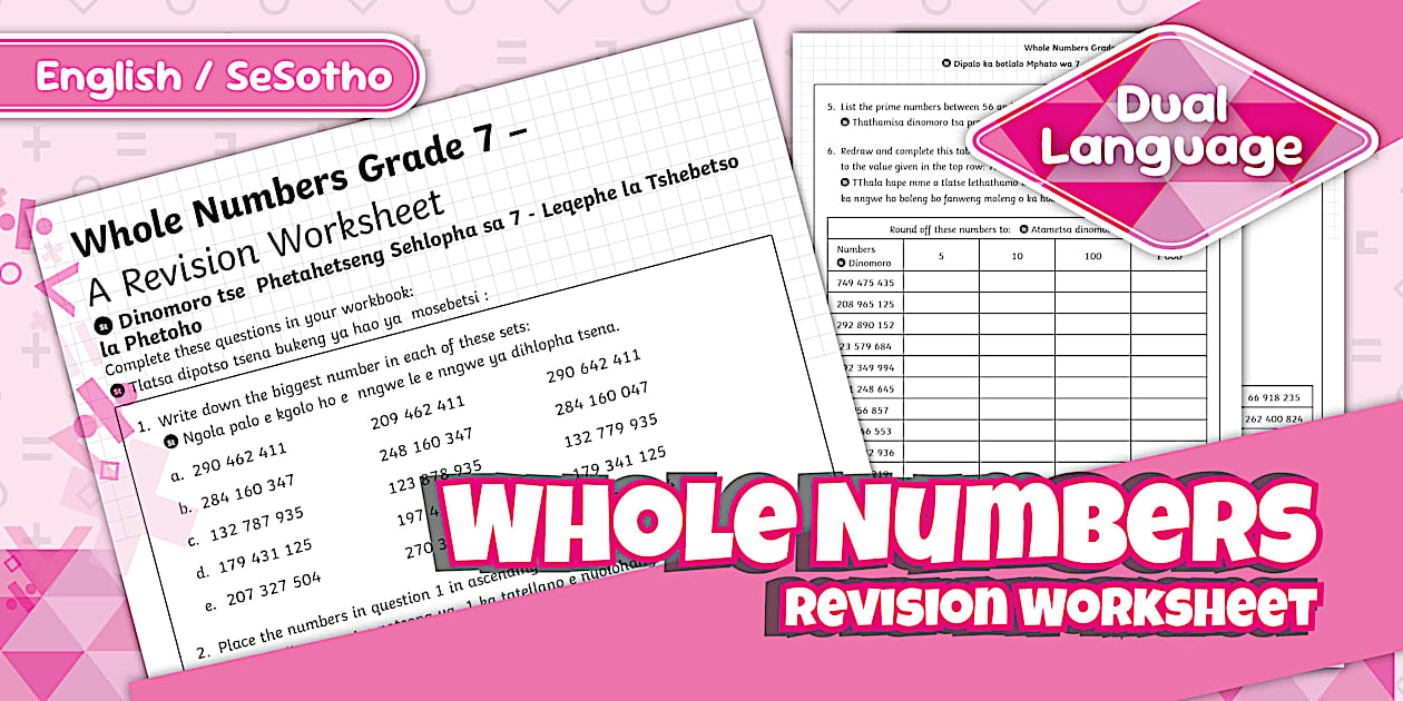 Grade 7 - Maths- Term 1 - Whole Numbers – Revision Worksheet