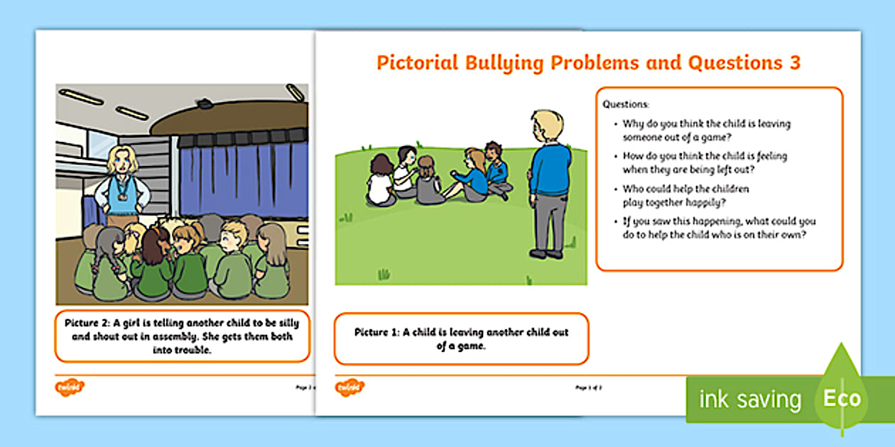 Pictorial Bullying Problems and Questions 3 Worksheet