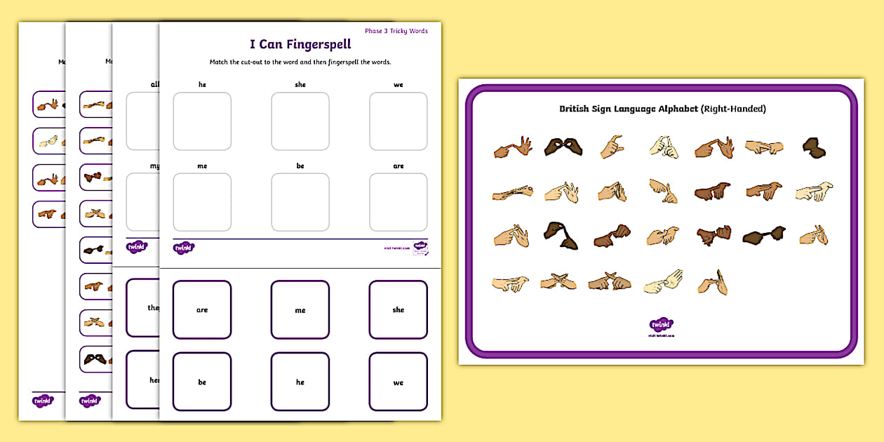I Can Fingerspell Phase 3 Tricky Words Worksheets - Twinkl
