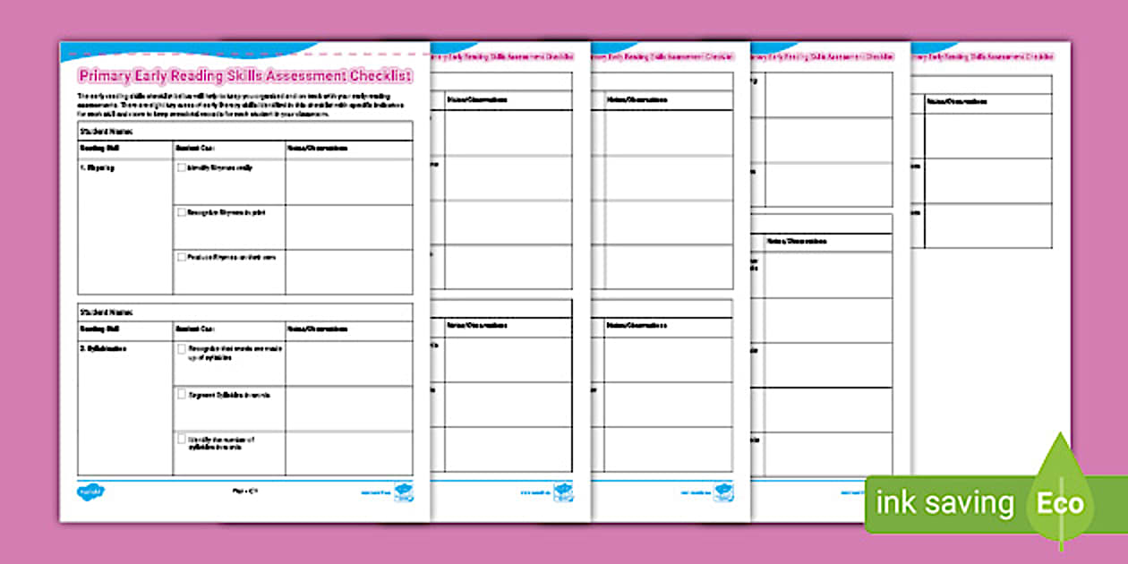 Primary Early Reading Skills Checklist | ELA Resources