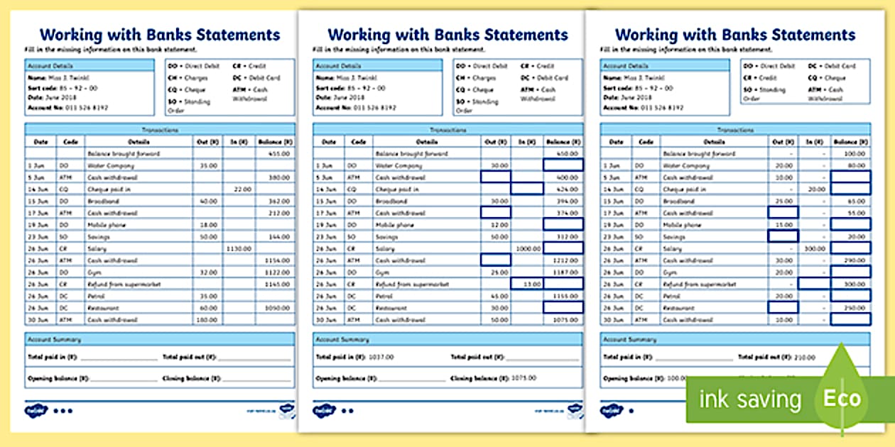 Working with Bank Statements (teacher made) - Twinkl