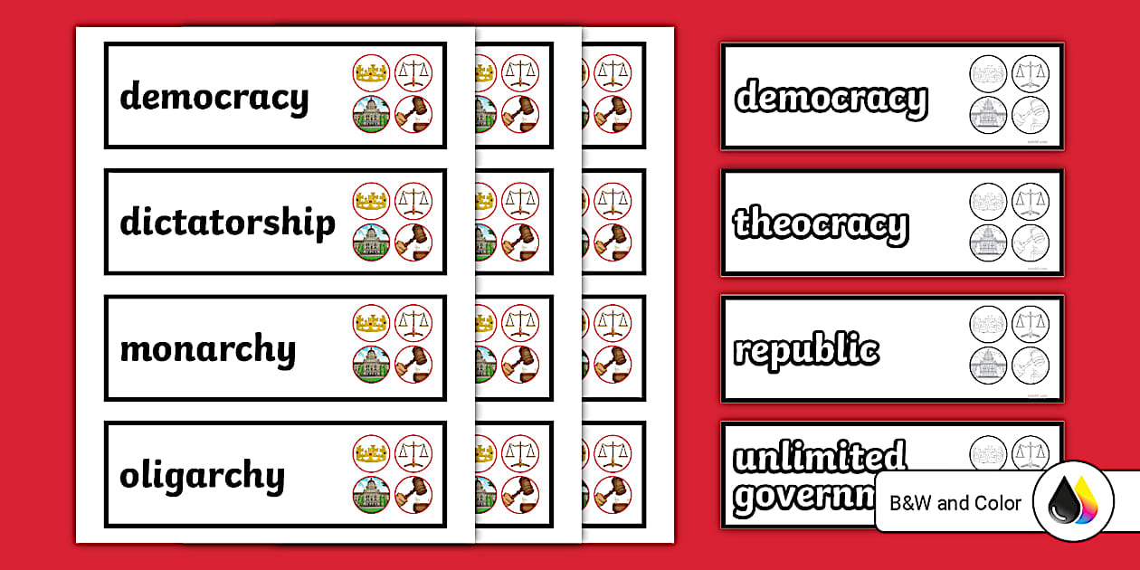 Types of Government Word Cards for 6th-8th Grade - Twinkl