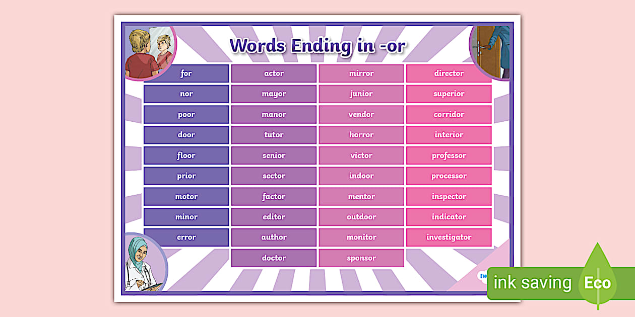 Words Ending in -or Word Mat (Hecho por educadores) - Twinkl