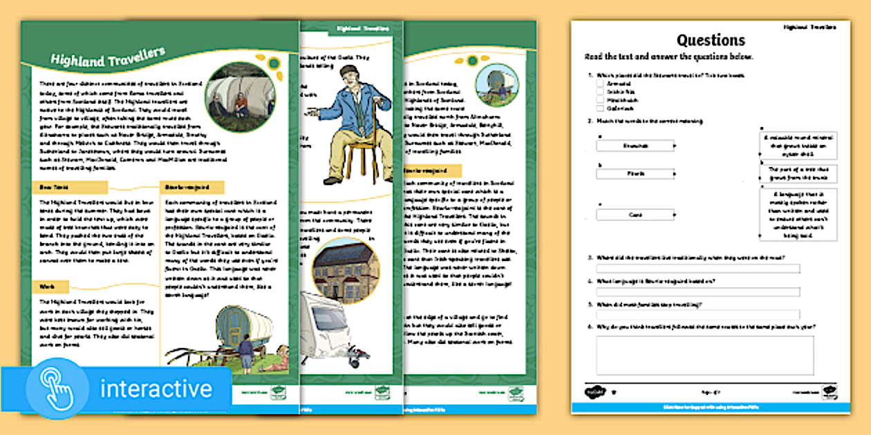 Interactive Highland Travellers Reading Comprehension | CfE