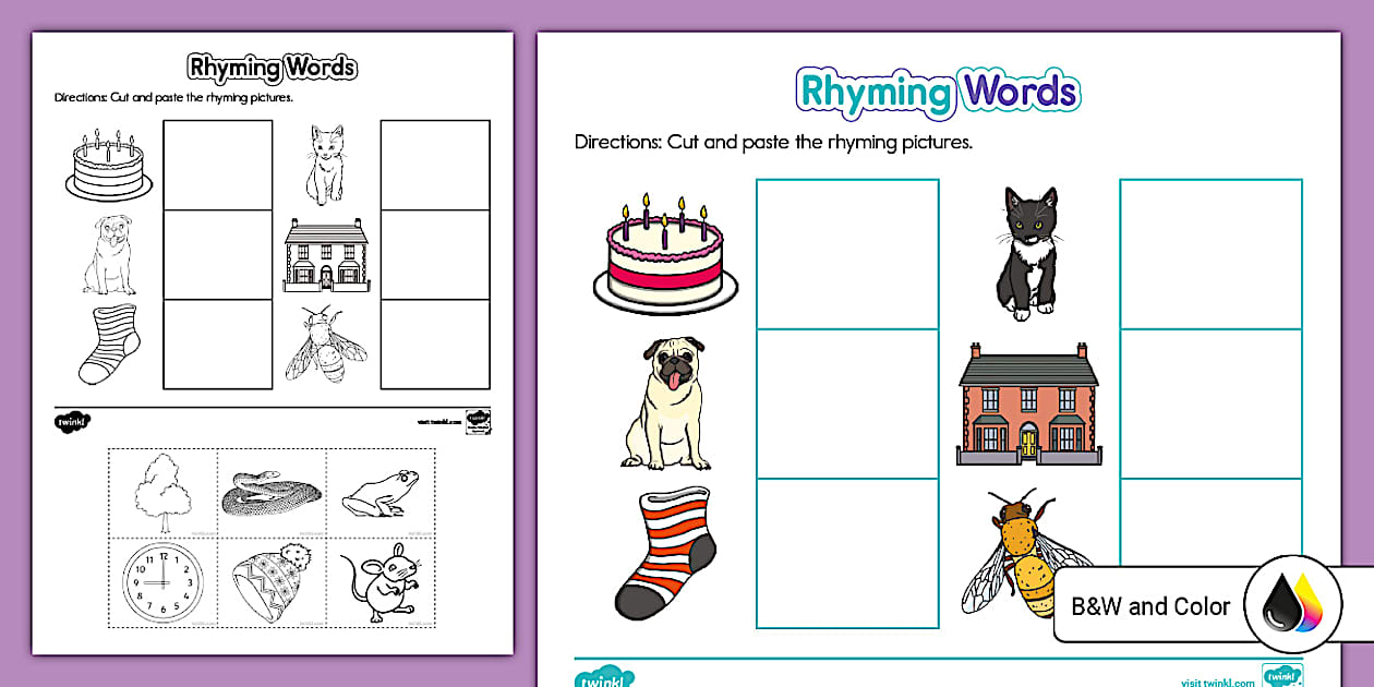 Kindergarten Rhyming Words Cut and Paste Worksheet