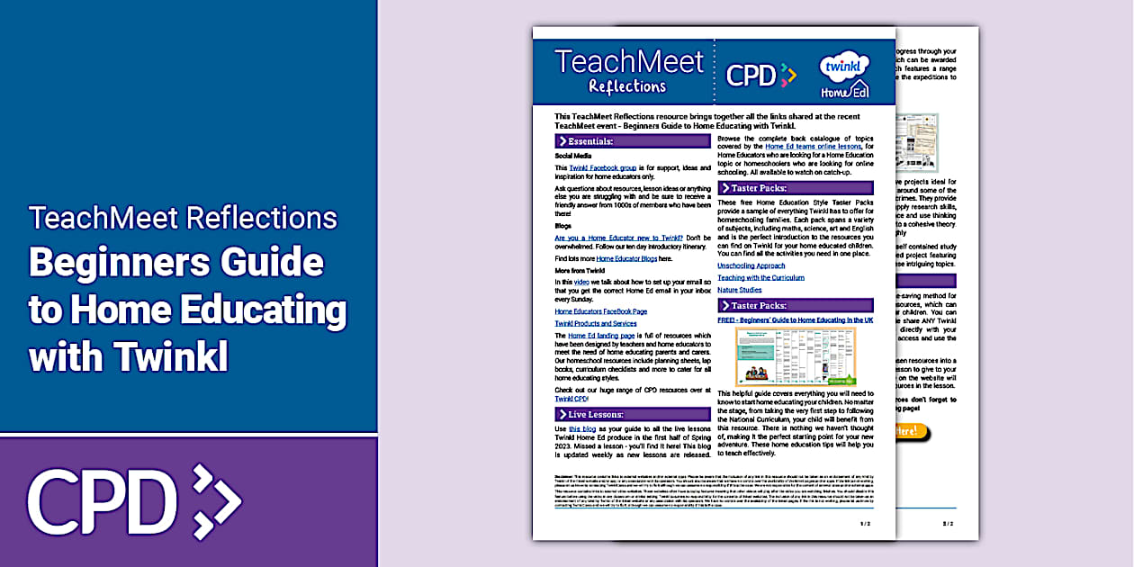 TeachMeet Reflections - Beginners Guide to Home Educating with Twinkl