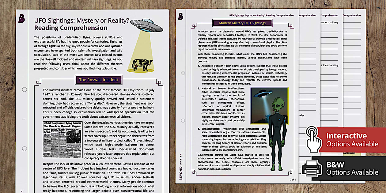 UFO Sightings: Mystery or Reality? Reading Comprehension