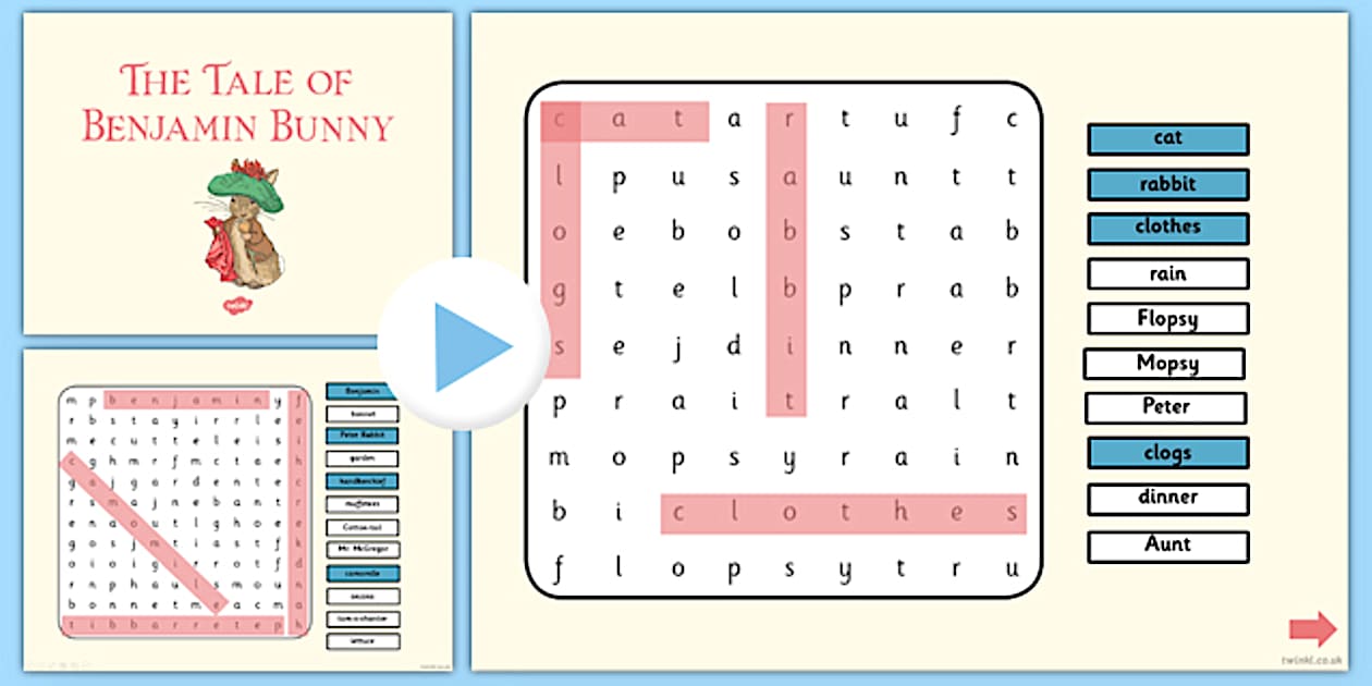Beatrix Potter - The Tale of Benjamin Bunny Interactive Word Search