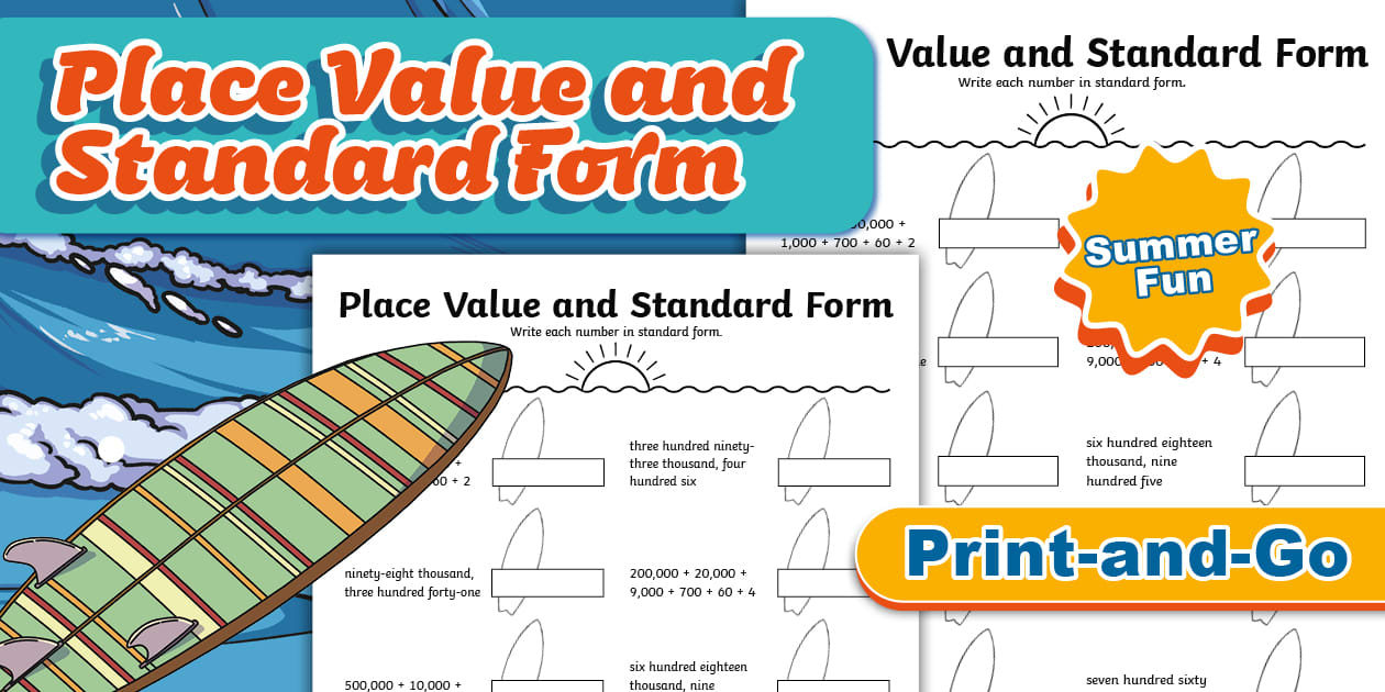 Fourth Grade Summer Place Value and Standard Form Worksheet