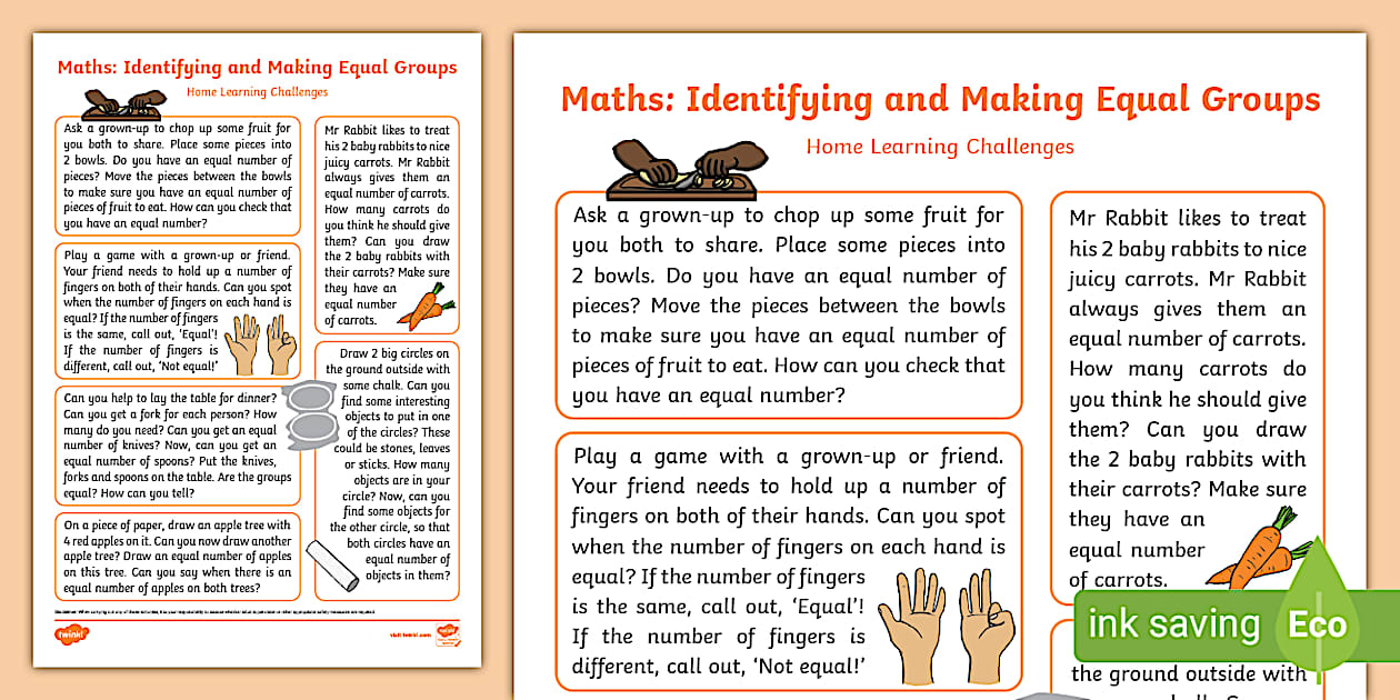 EYFS Maths: Compares Two Groups of Objects Home Learning