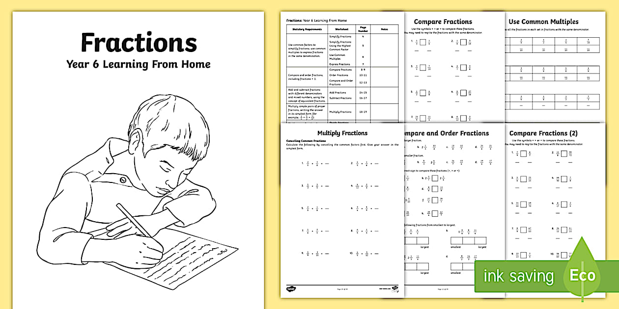 Fractions Booklet: Fractions Worksheets for Year 6 - Twinkl