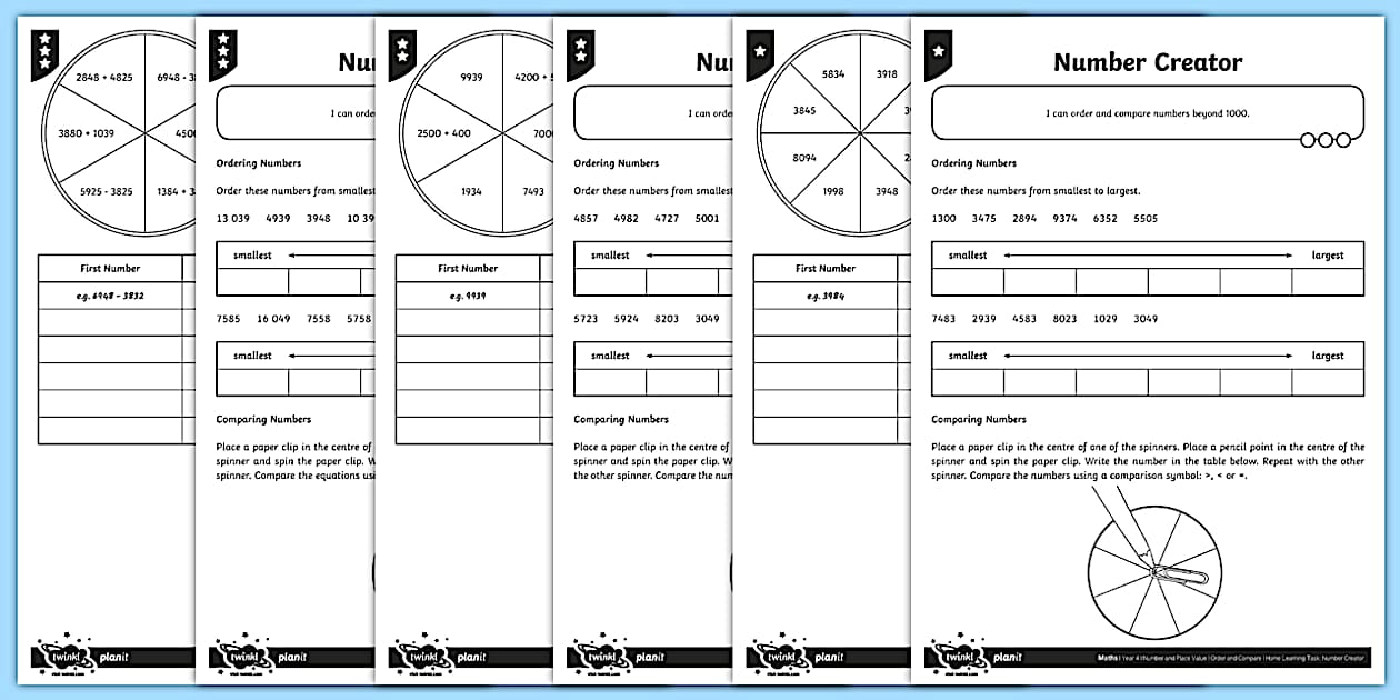 Y4 Ordering and Comparing Numbers Differentiated Worksheet / Worksheet