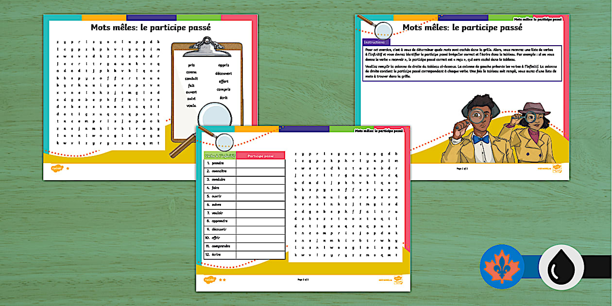 Past Participle Word Search Grade 4-6 French - Twinkl