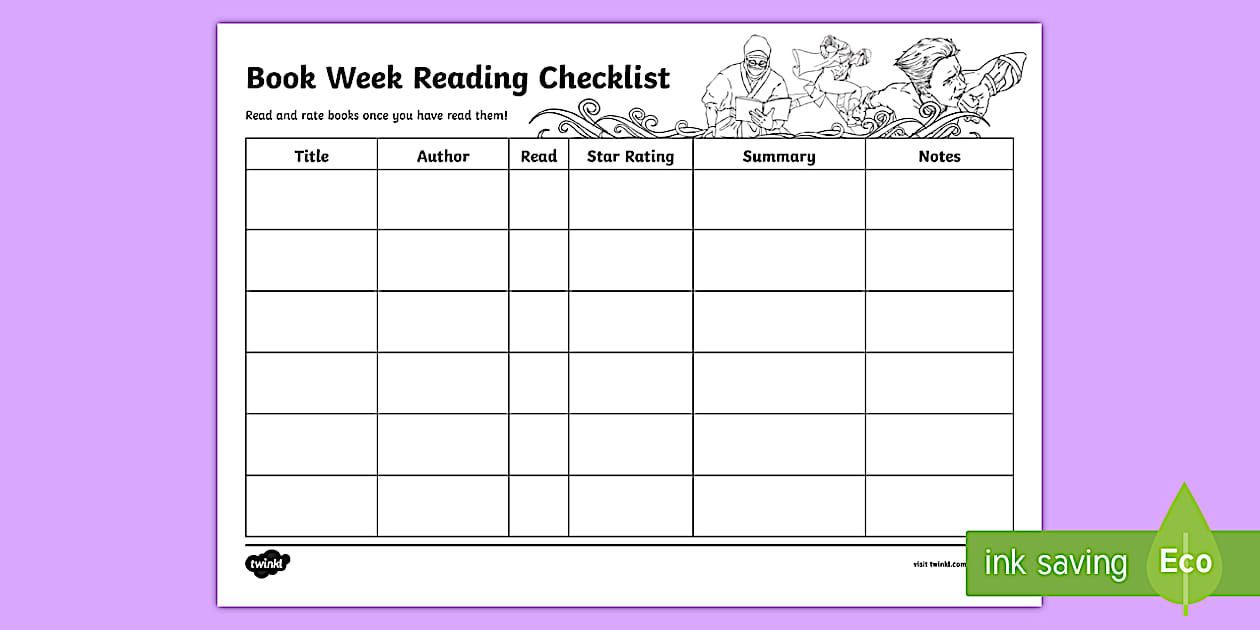 Book Week Blank Reading Checklist (teacher made) - Twinkl
