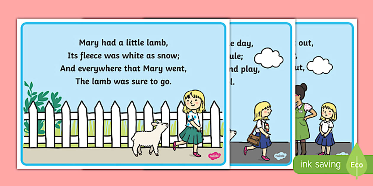 Mary Had a Little Lamb Nursery Rhyme Cards (teacher made)