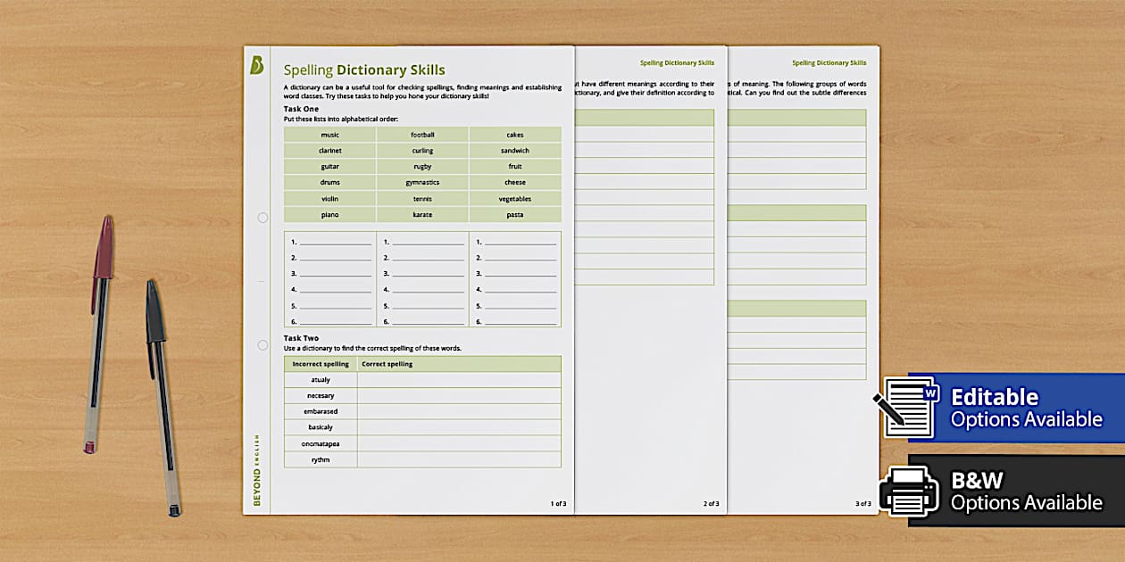 Dictionary Skills Worksheet | KS3 English Spellings | Beyond