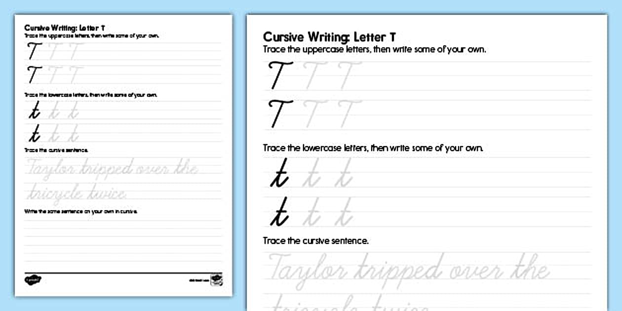 Cursive Writing: Letter T Worksheet - Twinkl