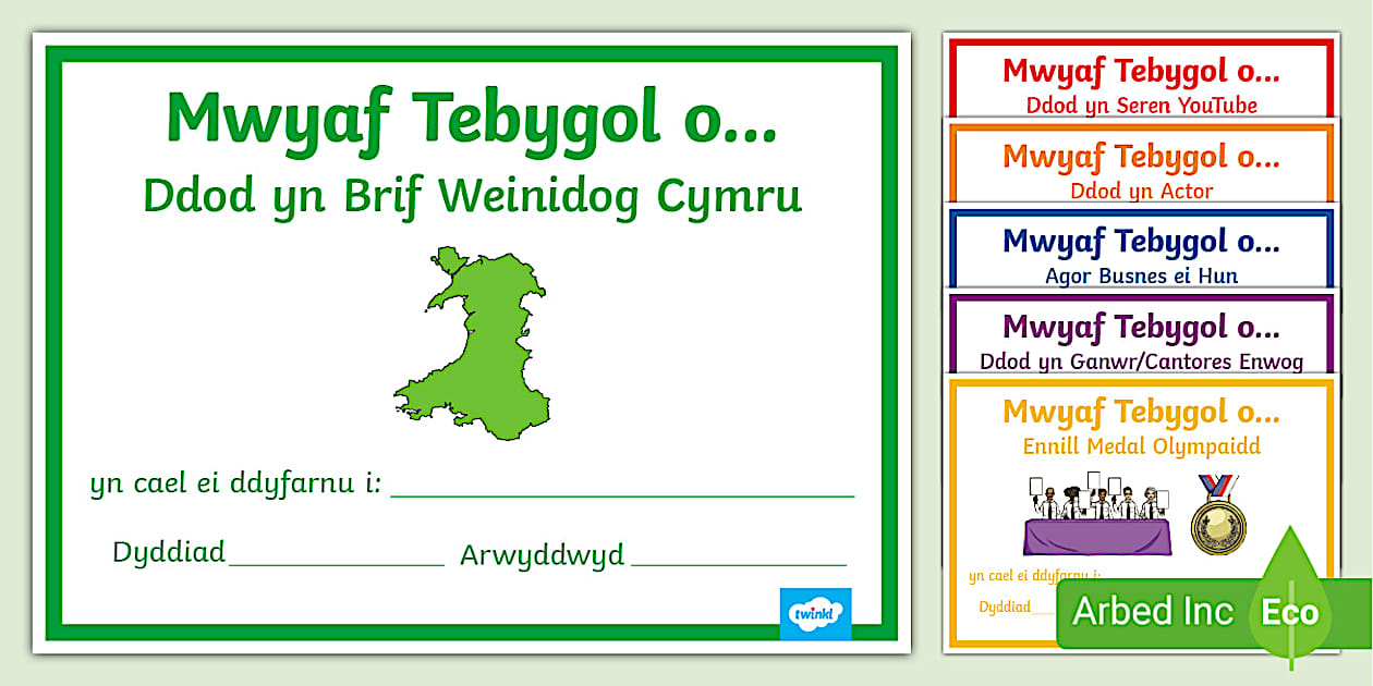 Tystysgrifau Diwedd Blwyddyn Mwyaf Tebygol (teacher made)