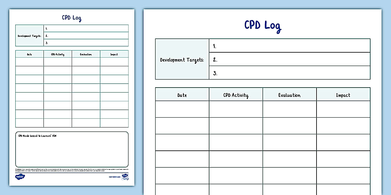 ASN CPD Record Template (teacher made) - Twinkl
