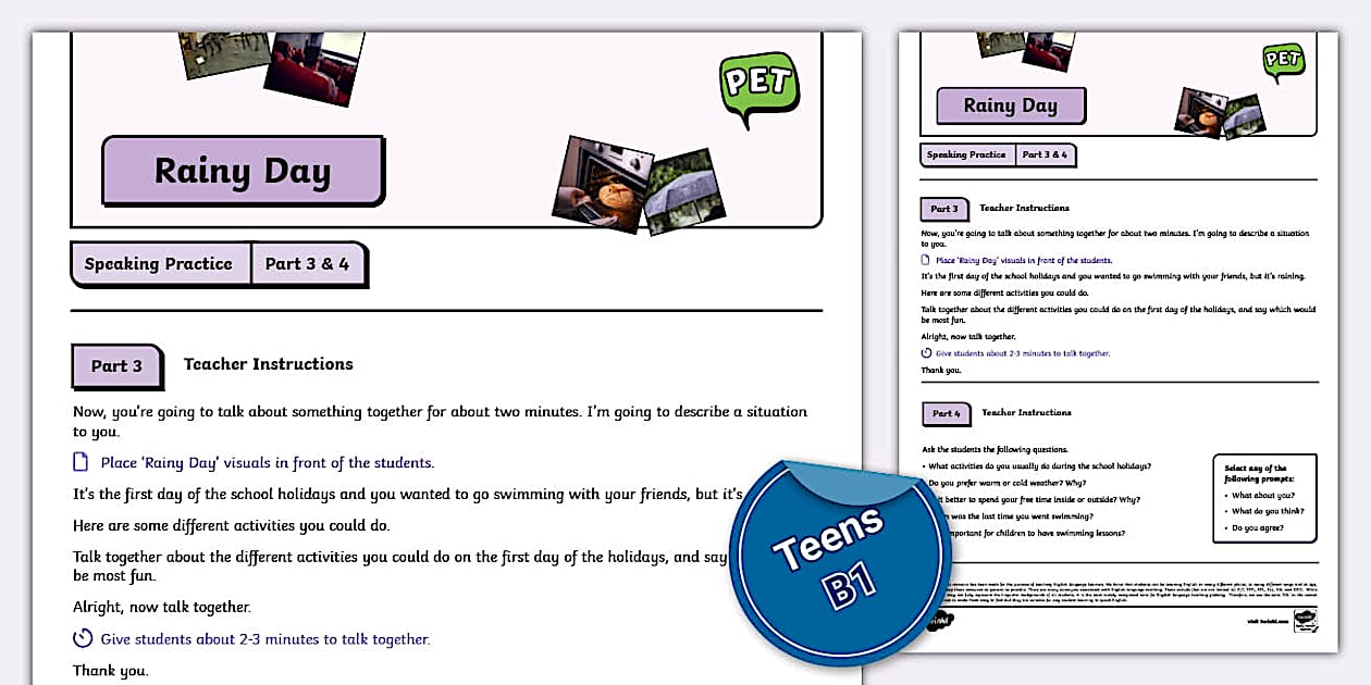 B1 Speaking Practice Activity Sheet by Twinkl (teacher made)