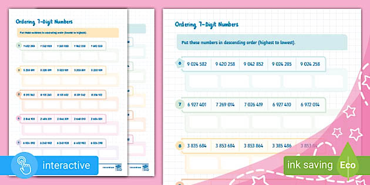 👉 Ordering 7-Digit Numbers (Ages 10 - 11) (teacher made)