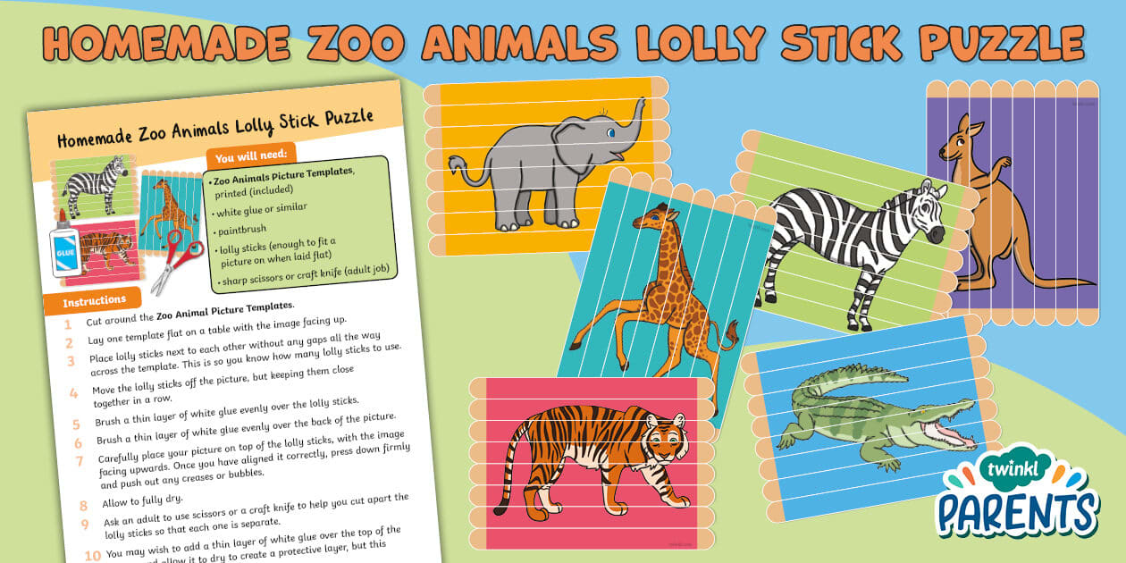 Homemade Zoo Animals Lolly Stick Craft