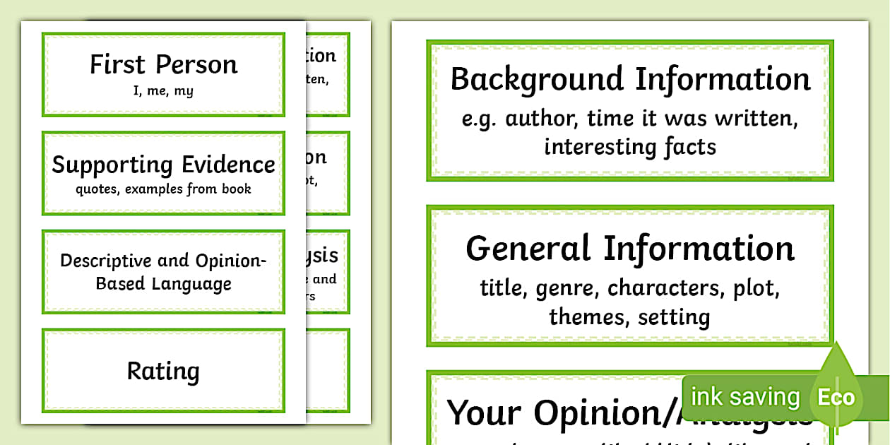 Level 3 Writing - Book Review: Word Cards