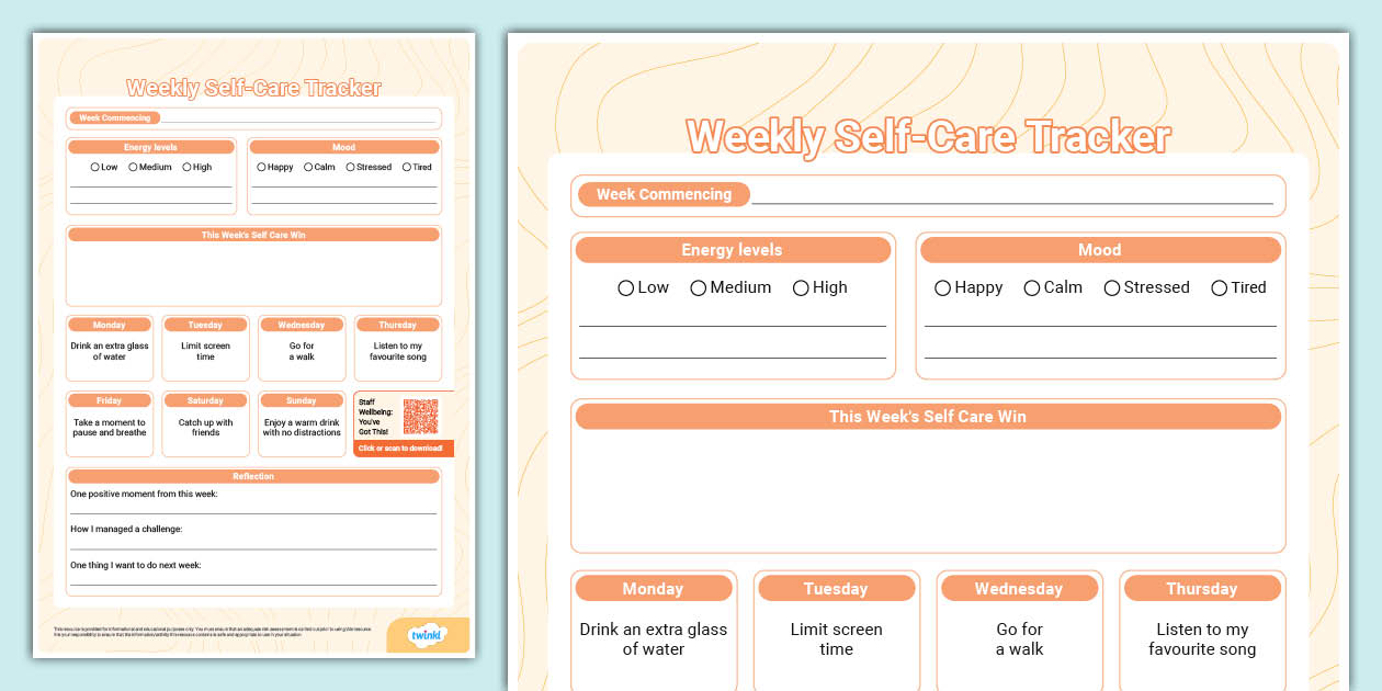 Weekly Self Care Tracker (teacher made) - Twinkl